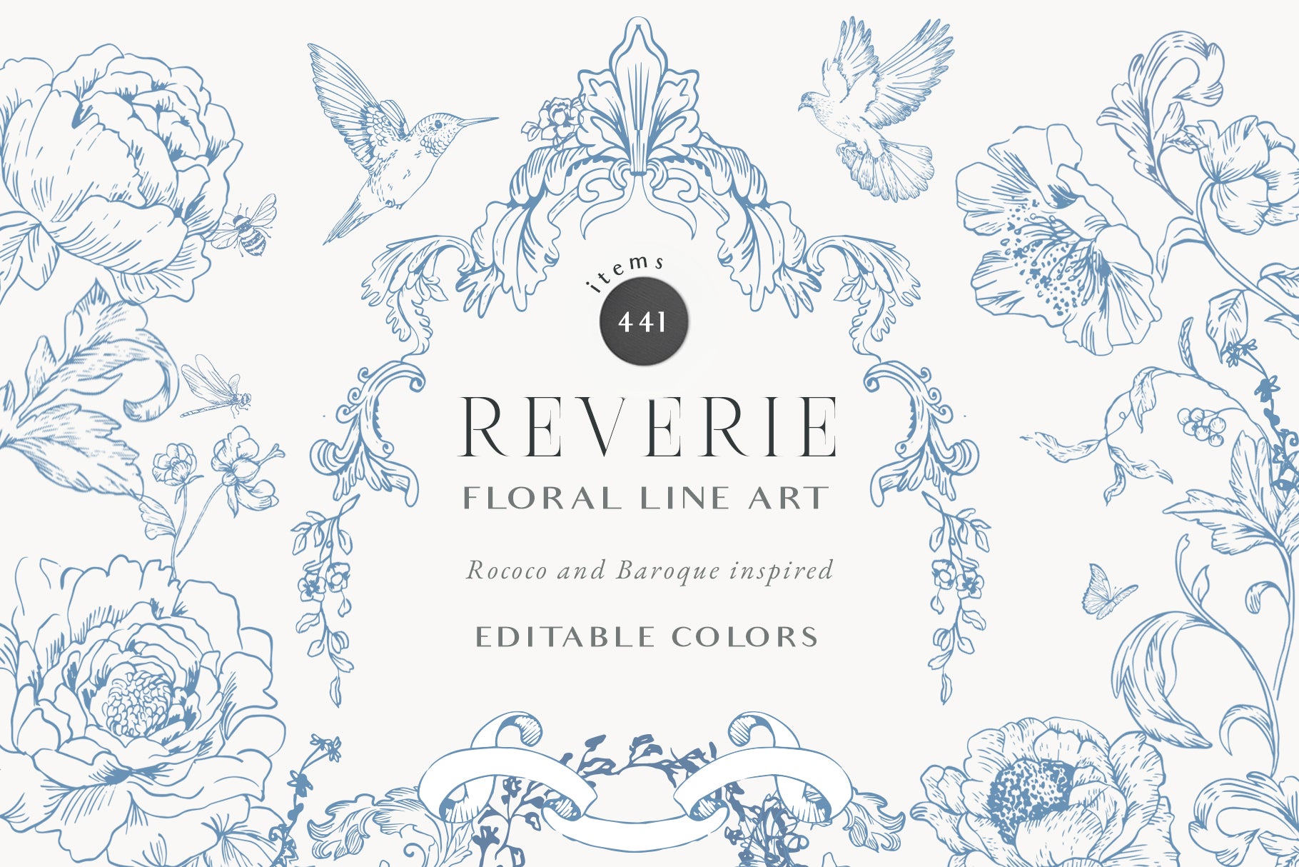 Blue Victorian Vintage Fine Line Art vector clipart – Grace Noboa ...